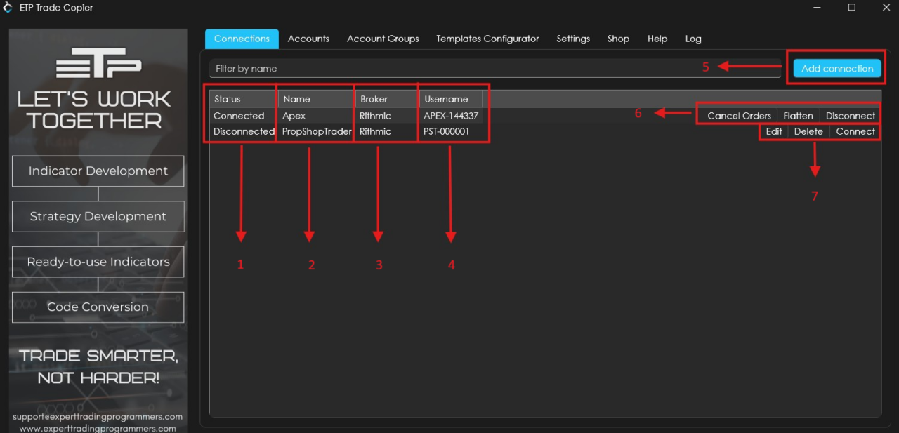 TC - 4.1.0. Connections Tab — ETP